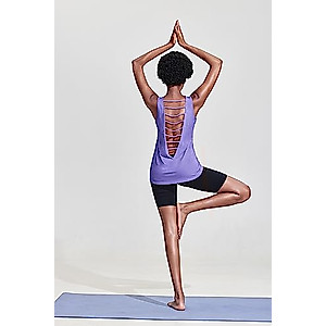 PINSPARK Sleeveless Open Back Tank Top Workout Shirts for Women Muscle Tank Yoga Shirts Purple XL