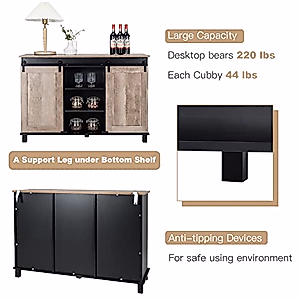 Giantex Sideboard, Buffet Coffee Bar Station with 2 Sliding Barn Doors, Wood Cupboard Pantry, Large Console Table with 3 Tier Shelves, Farmhouse Storage Cabinet Kitchen Dining Living Room