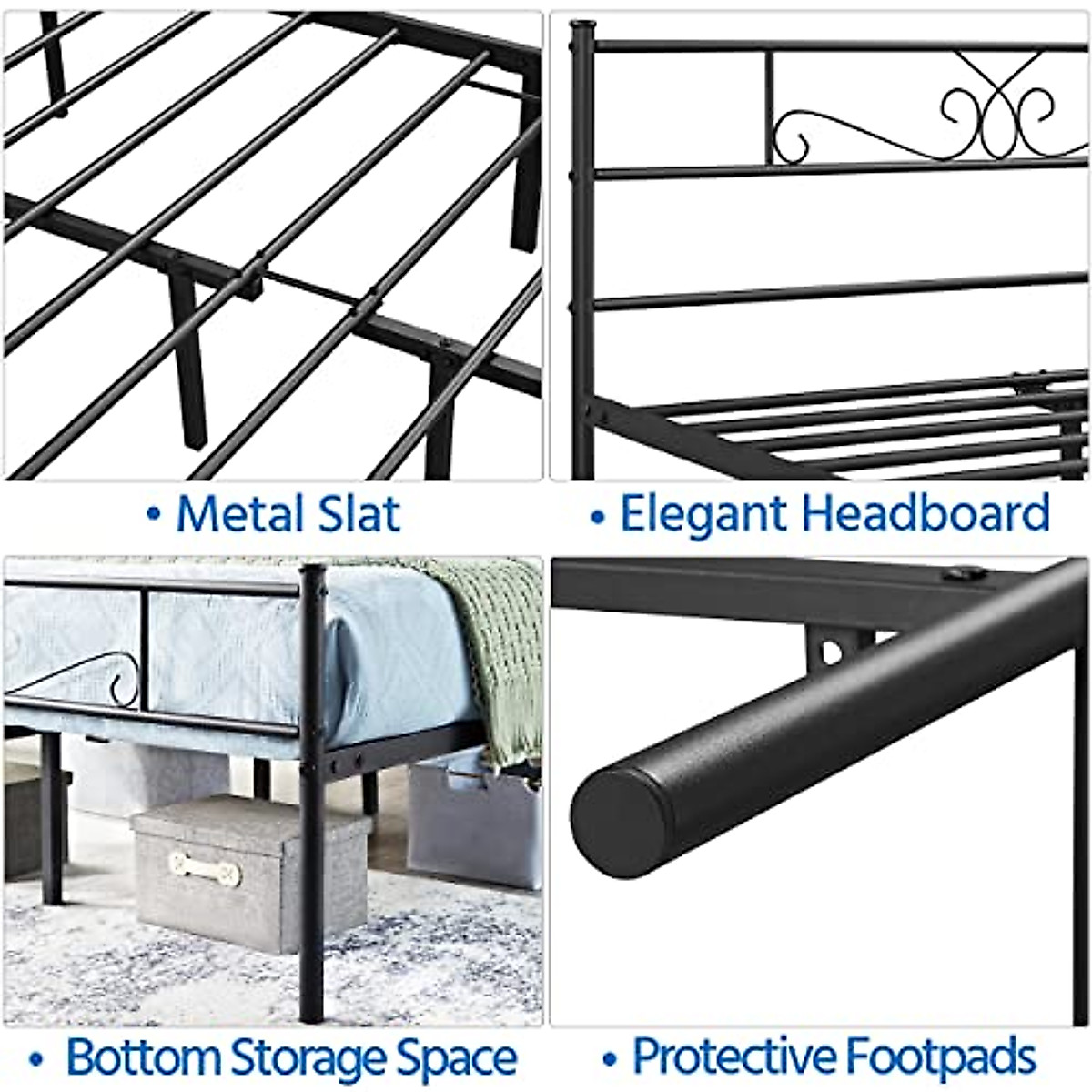 Yaheetech Queen Size Bed Frames/Metal Platform Bed with Headboard and Footboard/No Box Spring Needed/Easy Assembly, Black