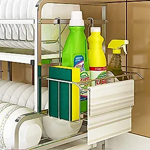 ZJYWMM 304 Stainless Steel Kitchen Dish Drain Rack, Dry Tableware Cupboard Double-Layer Storage Box, with Draining Tray, Storage Knife Cutting Board Holder