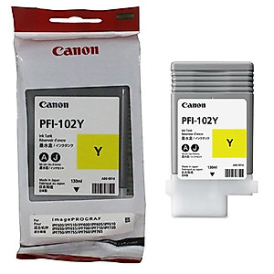 Canon PFI-102Y 0898B001AA ImagePrograf iPF500 510 600 605 610 650 655 700 710 720 750 755 760 765 130 ML Ink Cartridge (Yellow) in Retail Packaging