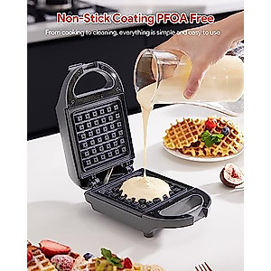Mini Waffle Maker, Small Waffle Iron Machine Stuffed Non-Stick for Kinds, Breakfast Square Compact Design Tiny, Fast Heat Up, Keto Chaffles, Grilled Cheese, Snack, Gray 600W BEZIA