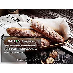 Walfos French Baguette Pan 15" x 9.6", Non-Stick Perforated French Bread Baking Pans 3 Loaves, Heat Resistant Italian Baguette Tray