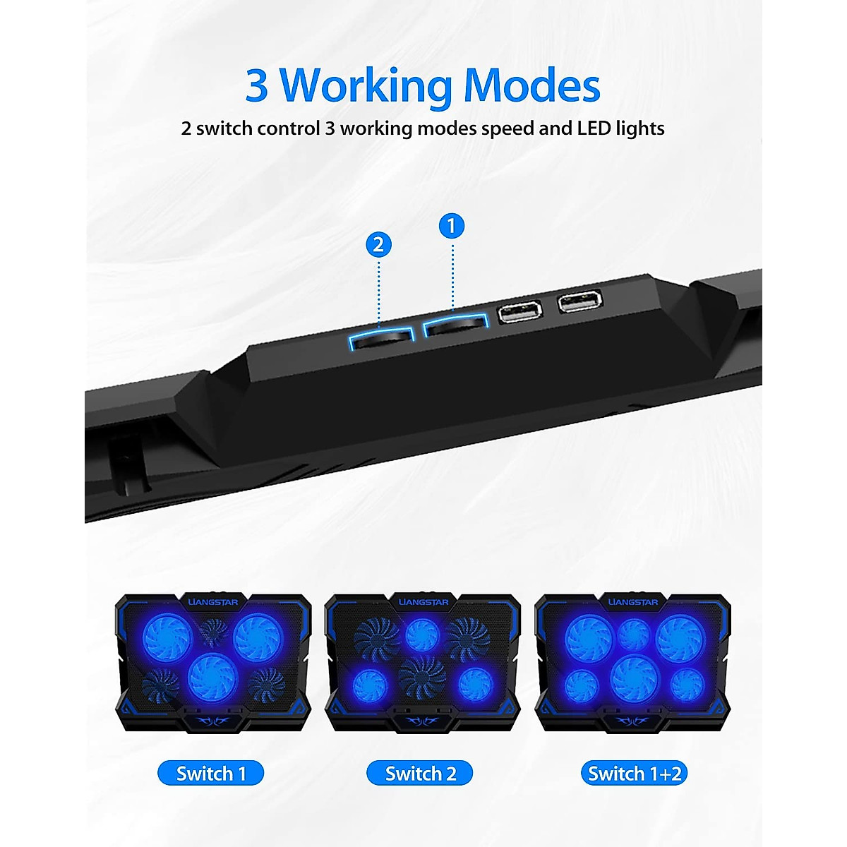 LIANGSTAR Laptop Cooling Pad, Laptop Cooler with 6 Quiet Led Fans for 15.6-17 Inch Laptop Cooling Fan Gaming Stand