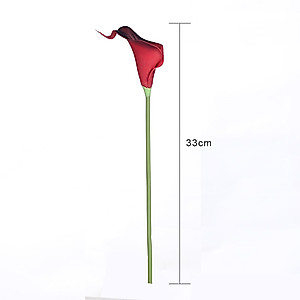 JUSTOYOU 20pcs Artificial Calla Lily 13" Fake White Flowers Wedding Bouquet Real Touch Latex Flower for Bride Wedding Home Decor (Dark Red)