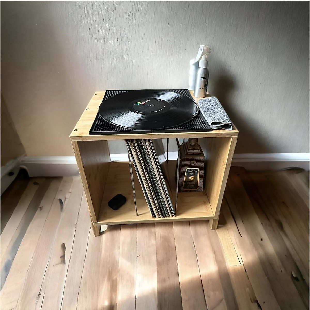Turnable Stand with Record Storage - Stackable Bamboo Record Player Stand with Storage for 12" Vinyl Albums Turntable Cabinet Nightstand - Living Room Bedroom Sofa Couch Bed Side Night Stand