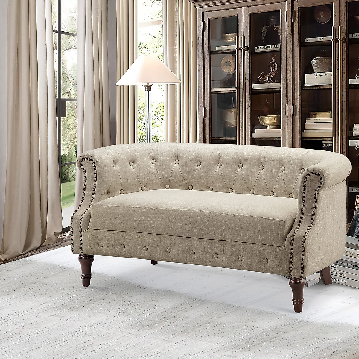 Rosevera C18-1 (1-B) Garner Chesterfield Settee Loveseat, Beige