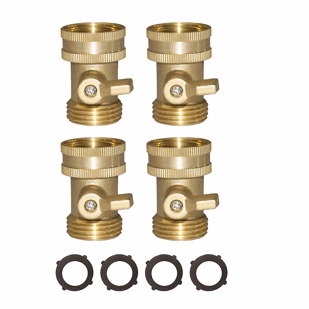 HQMPC Heavy Duty Brass Shut Off Valve Brass Water Hose Valve Hose On/Off Valve Garden Hose Connector 4Pcs