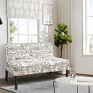 Giantex Armless Loveseat Sofa Modern Sofa Chair Couch Wood Living Room Leisure Fabric Furniture (Letter-Design)