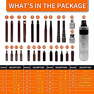 AKM Hand Manual Reversible Impact Driver Set Extractor-26 PCS Impact Screwdriver S2 Steel Hex Phillips Slotted Screwdriver Bits Much More Durable Disengage Rusted Fasteners or Frozen Bolts