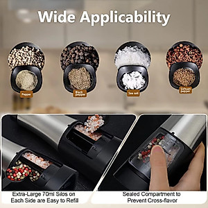 Pepper Grinder, 2 in 1 Salt Mill Grinder Battery-Operated with Adjustable Coarseness, Kitchen Automatic Pepper, Double Slot, One Hand Operated