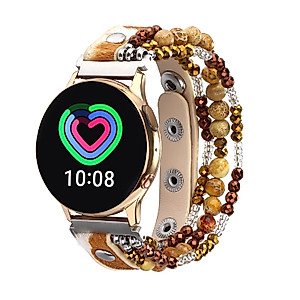 BOKIIWAY Handmade Leopard Leather Beaded Boho Watch Bracelet Band Compatible with Samsung Galaxy-Huawei -Garmin-Fossil- /20mm/22mm-Bohemian Stone Watch Strap for Women (22mm, Green Jasper)