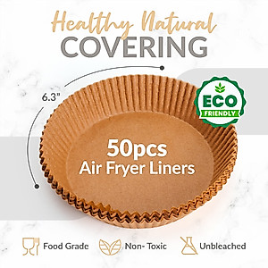 Air Fryer Liners - 50 Pcs Air Fryer Disposable Paper Liner - Non-Stick Greaseproof Parchment Paper for Air Fryer Liners Disposable - Round Airfryer Basket Liner for Quick Easy Cleanup and Disposal