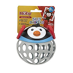 Nuby Interactive Silly Shakers Rattle Teether Toy, Characters Vary - Lion, Owl, Penguin
