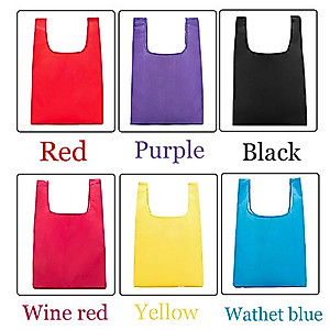 Reusable Grocery Bags Set of 6 Foldable Shopping Tote Bag,Washable, Durable and Lightweight (Solid Color Bags 6 Pack)