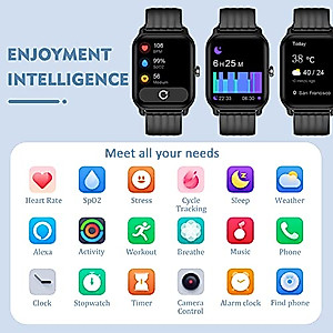 Smart Watch for Men Women - Answer & Make Calls, Alexa Build-in, Blood Oxygen (SpO2) 1.8 inch HD Screen iP68 Waterproof, Heart Rate Sleep Monitor, Fitness Tracker Compatible with Android and iOS Phone