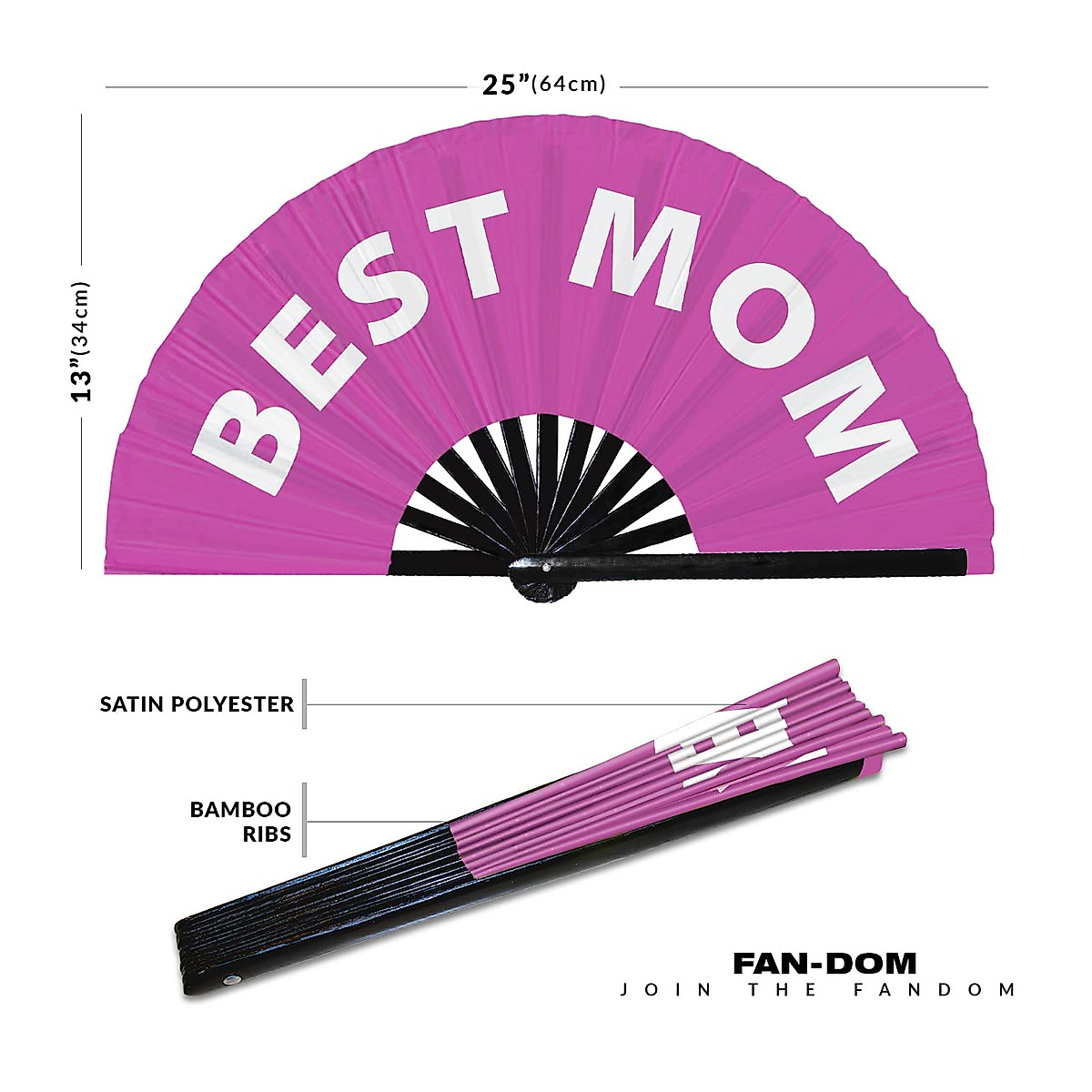 Best Mom hand fan foldable bamboo circuit hand fan funny gag slang words expressions statement gifts Festival accessories Rave handheld Circuit event fan Clack fans (Pink)