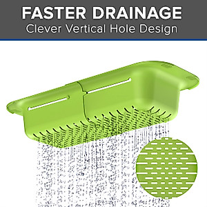 Janska 3-in-1 Adjustable Over The Sink Colander, 30% Heavier Duty, Sink Strainer, Rinse - Drain - Dry, European Made, Non BPA, Extendable, Heat Resistant (7.8" W x 13.5-19.3" L x 3.3" H), Teal