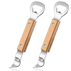 2 Pieces Magnetic Bottle and Can Openers with Wood Handle, Magnet Stainless Steel Can Punch Tappers for Beers Beverages Cans Beverages, Suitable for Camping and Traveling