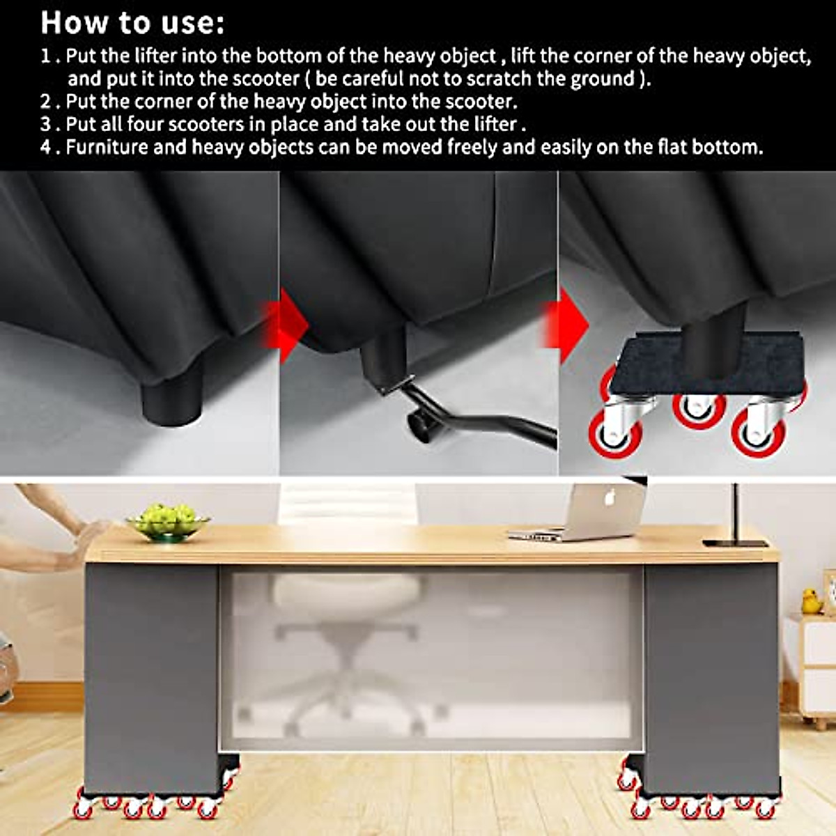 5 Wheel Furniture Dolly, 1100lbs Moving Dollies with 5 Wheels, 360° Rotation Moving Furniture Lifter for Heavy Duty, Heavy Furniture Mover Tool for Sofa Refrigerator Bed