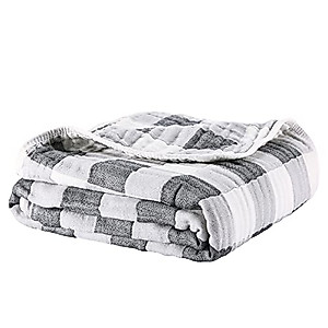 Baby Muslin Blankets Neutral Cotton Receiving Swaddle Blanket, Large Baby Quilts for Girls Boys. Also for Newborn Nursing Cover, Baby Bath Towels, Toddler Blanket for Crib (Grey,White)