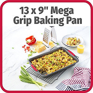 Goodcook Mega Grip 13" x 9" Nonstick Steel Cake Baking Pan with Silicone Grip Handles, Gray