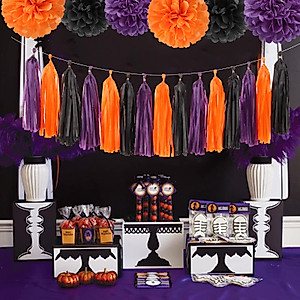Black Purple Orange Halloween Party-Decorations - 23pcs Tissue Pom Poms Streamers,Tassel Garland Banner,Graduation 2023 Birthday Wedding Baby Bridal Shower Decor Bunting Lasting Surprise