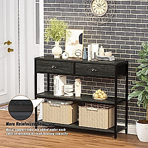 Furologee 6-Tier Bookshelf,6-Tier Bookshelf, Entryway Table with 3 Tiers Storage Shelves, Wood and Metal Storage Rack for Home Office, Bedroom, Black Oak