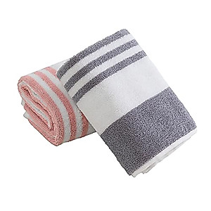 YiLUOMO Pink & Grey Hand Towel Set of 2 Striped Pattern 100% Cotton Soft Absorbent Decorative Hand Towels for Bathroom 13 x 29 Inch