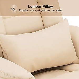 MCombo Recliner with Ottoman Chair Accent Recliner Chair with Vibration Massage, Removable Lumbar Pillow, 360 Degree Swivel Wood Base, Faux Leather 9096 (Cream White)