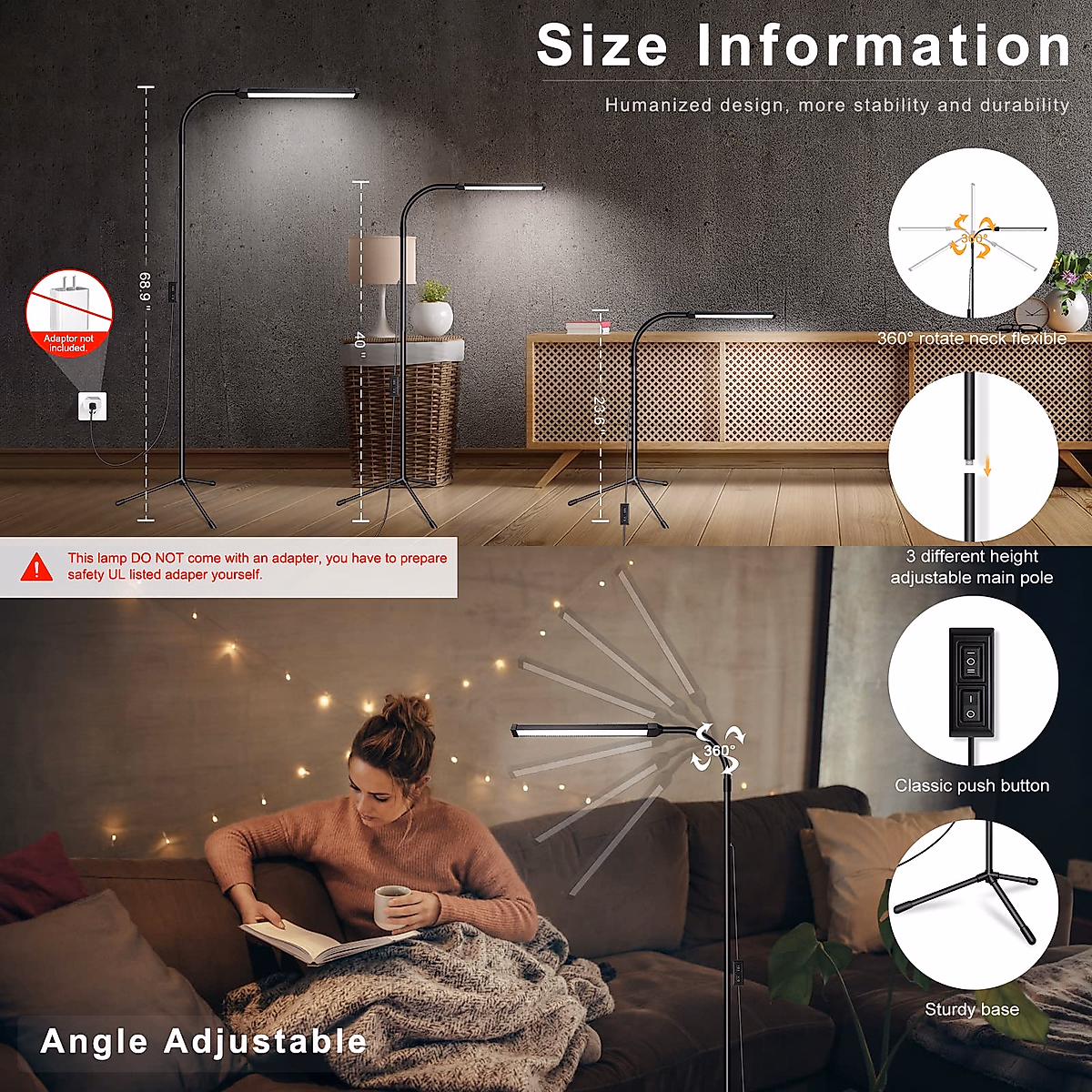 Led Floor Lamp for Eyelash Extensions Craft Task Lamps Floor Standing Adjustable Gooseneck Dimmer Beauty Lamp Floor for Lashes Facial Spa Salon Makeup