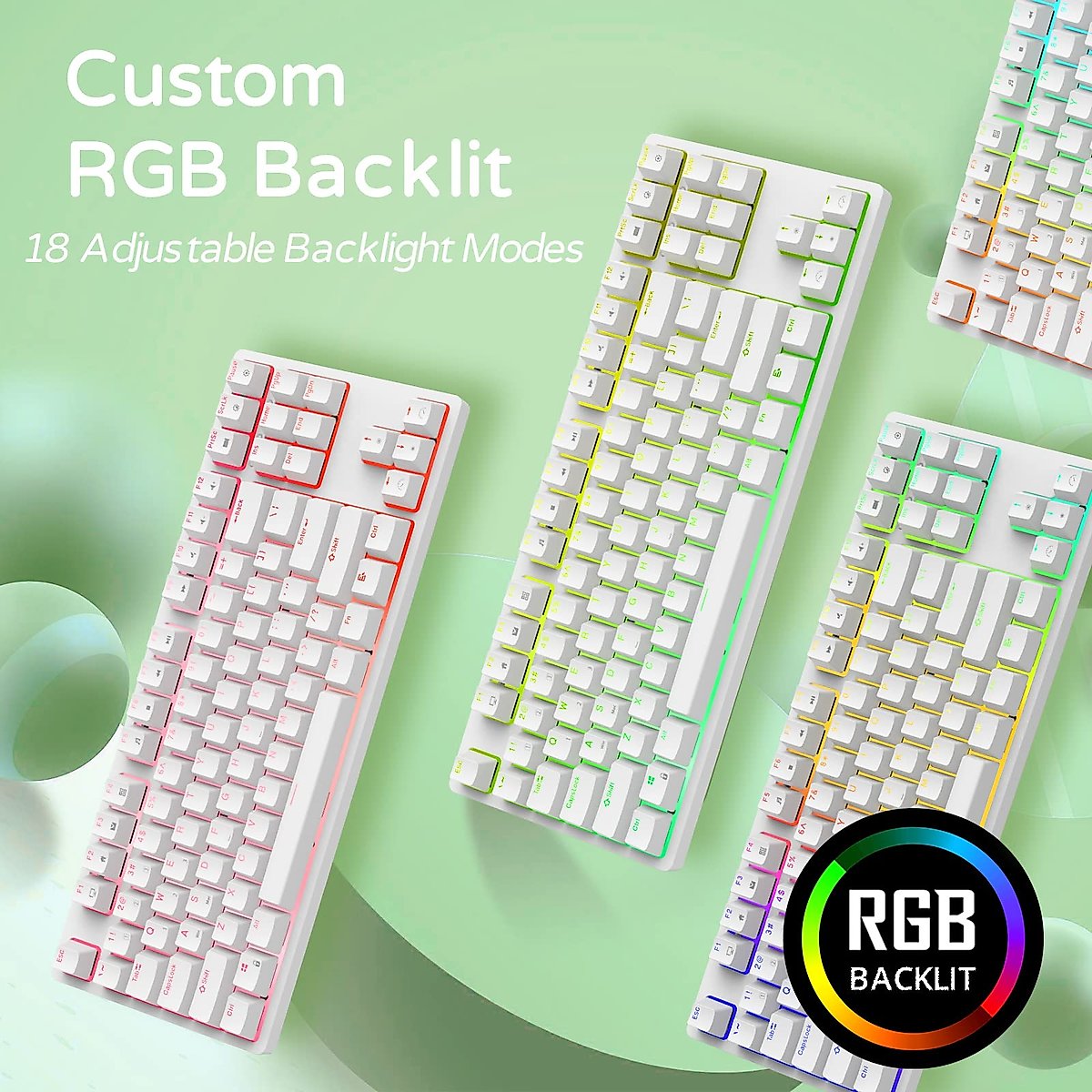 RK ROYAL KLUDGE RK87 Wireless Mechanical Keyboard, 75% TKL Hot Swappable RGB Bluetooth Gaming Keyboard Triple Mode BT5.1/2.4G/USB-C with 2 Detachable Frames, USB Hub, Silent Brown Switch, White