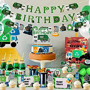 KEFAN Trash Truck Party Decorations, Garbage Truck Birthday Party Supplies with Happy Birthday Banner, latex Balloons, cupcake Toppers, for Kids Waste Management Recycling Birthday Party Decor