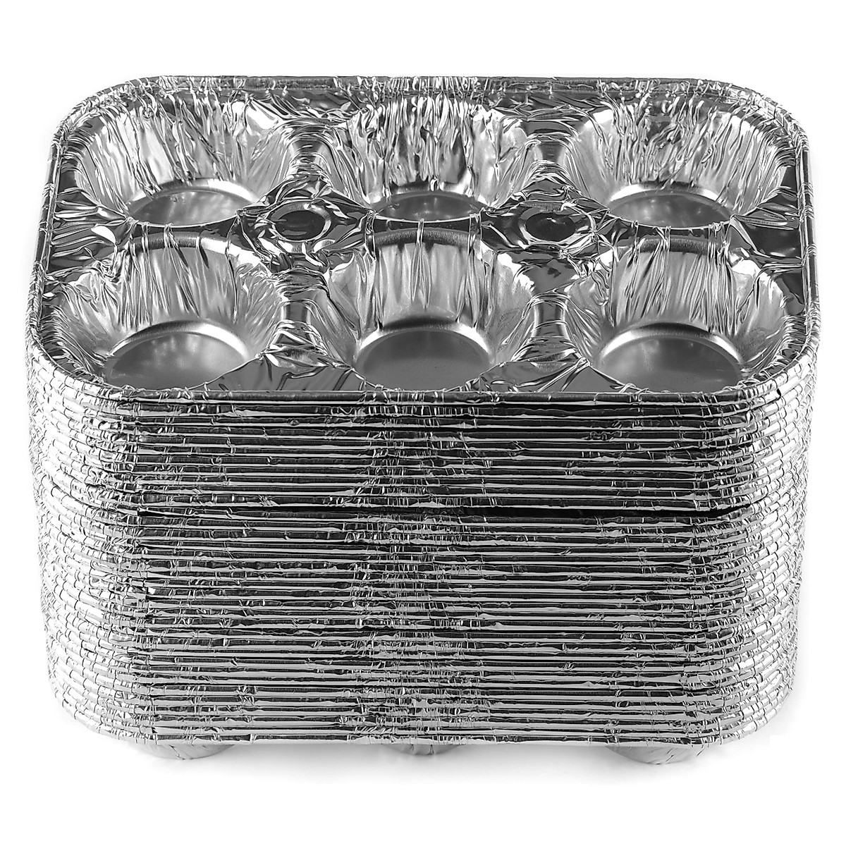 EcoQuality Inc [50 PACK] Aluminum 6-Cup Muffin Pan - Disposable Aluminum Cupcake Pans - Strong, Durable, Reusable, Recyclable - Muffin Tin Great for Baking Cupcakes, Muffins, Small Pies