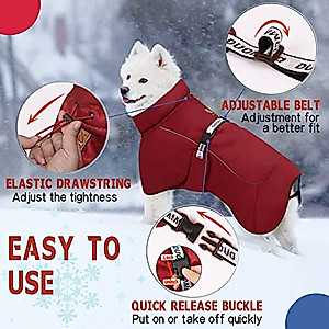 Warm Dog Winter Coat Adjustable Dog Winter Jacket Reflective Dog Snow Jacket Turtleneck Dog Winter Clothes for Large Medium Dogs (XX-Large, Red)