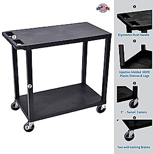 Offex 32" x 18" Mobile Multipurpose Utility Cart with 2 Flat Shelves, Push Handle - Black, Great for Garage, Shop or Storage Area