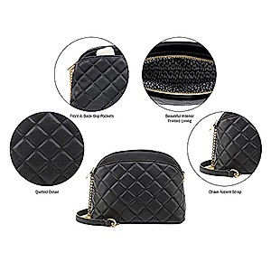 EVVE Quilted Crossbody Bags for Women - Trendy Purse for Travel - Lightweight Medium Size Bag with Chain Strap | Black