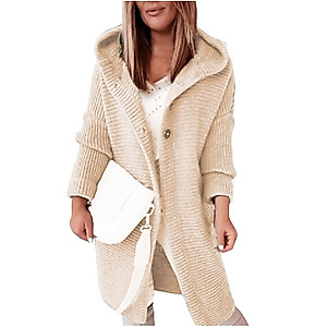 Jackets For Women 2023, Winter Fall Jacket Women'S Hooded Knitted Cardigan Solid Color Long Sweater Coat Thickened Warm Plus Size Coats Cute Jackets Fur Hood Coat Jackets (XL, Beige)