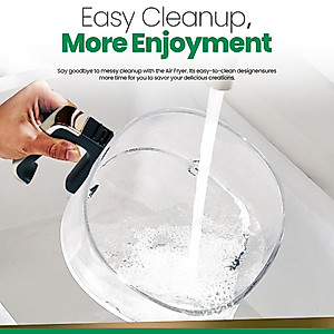 Transonic Glass Basket Air Fryer Oven, 4 Quart Non Toxic Non Stick Easy Cleaning Borosilicate Glass Basket, 8 Cooking Presets, Touch Digital Controls