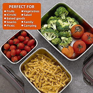 XingXiuSis Stainless Steel Food Storage Container with Lids Set of 3 Leak-proof Metal Food Containers Meal Prep Containers Lunch Box for Dishwasher/Freezer/Oven Safe, 600ml/ 1500ml/ 2900ml Stackable