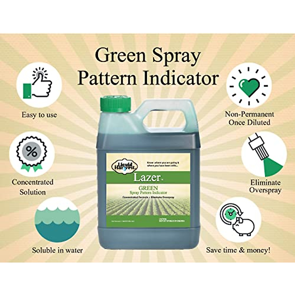 Liquid Harvest Lazer Green Concentrated Spray Pattern Indicator - 1 Quart (32 Ounces) - Perfect Weed Dye, Fertilizer Marking Dye, Turf and Herbicide Marker
