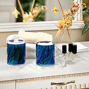 2 Pack Qtip Holder Organizer Dispenser Navy Blue Marble Bathroom Storage Canister Cotton Ball Holder Bathroom Containers for Cotton Swabs/Pads/Floss
