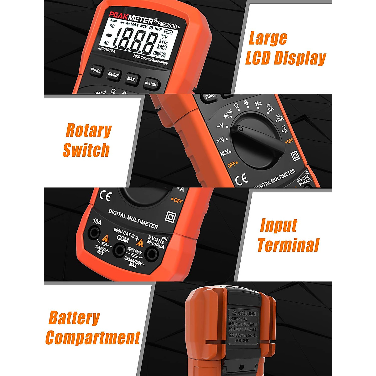 Auto-Ranging Digital Multimeter, AC/DC Amp Ohm Voltage Test Meter with Resistance, Continuity, Capacitance, Frequency and Diode Test; Multi Tester with Backlit Display, Data Hold and NCV