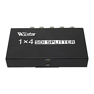 Wiistar SDI 1x4 Splitter Black Amplifier Splitter 1 in to 4 Out SD-SDI HD-SDI 3G-SDI Repeater Extender