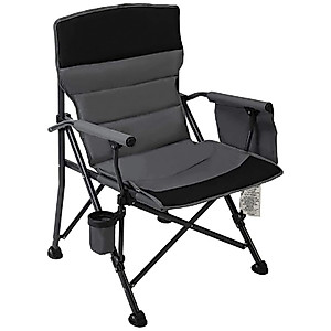 Pacific Pass Heavy Duty Padded Chair w/ Built-In Storage and Cup Holder, Includes Bag - Polyester, Black