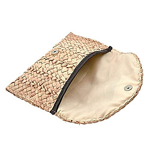 Women Straw Woven Clutch Purse Envelope Handbag Hasp Summer Beach Wallet