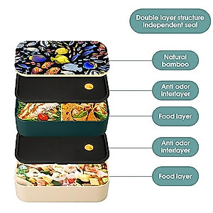 Graphic Ocean Fish Bento Box for Adult Lunch Box Containers with 2 Compartments Large Capacity for Camping Work Office