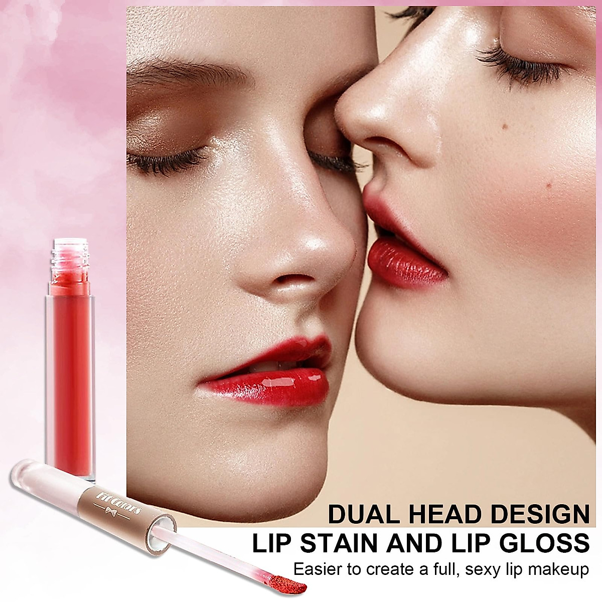 KIMIEYE 6 Colors Liquid Lipstick with Clear Lip Gloss Set, Long Lasting Waterproof Lip Tint Stain with Shimmer Oil for Natural Lip Look, Dual-ended Design, Matte Finish, Non-sticky, 0.8 fl oz