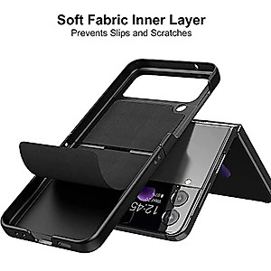 Vitodo for Galaxy Z Flip 4 Case with Ring Holder, Genuine Leather Material Built-in Back Screen Protector Shockproof Protective Phone Cover Slim fit for Samsung Galaxy Z Flip4 5g (2022) - Black