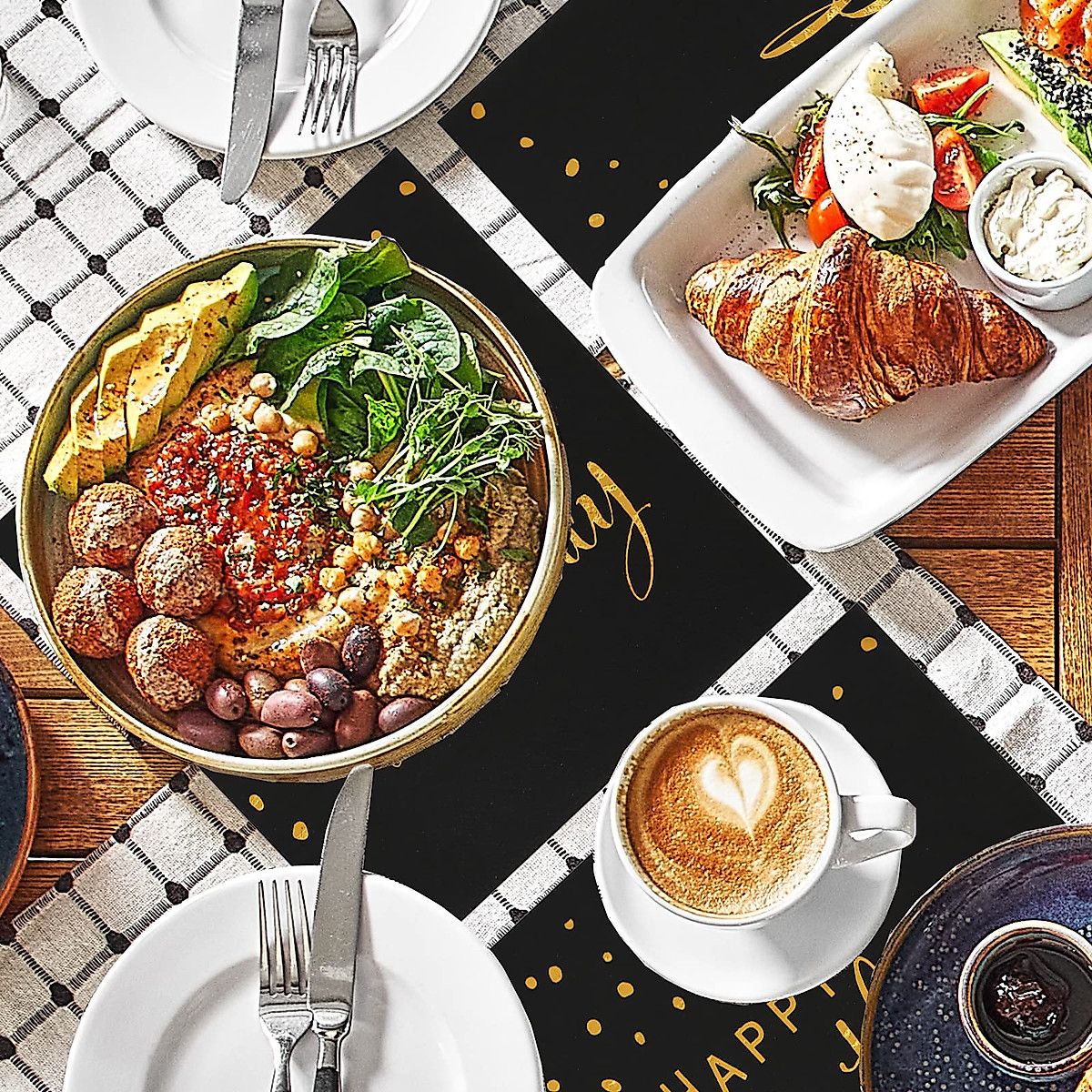 DYLIVeS Happy Birthday Napkins, Black and Gold Foil Dots Napkins Disposable Paper Napkins for Dinner Picnic Cocktail Birthday Party Supplies Decorations for Boy Man, 6.5 x 6.5 Inch (Pack of 50)